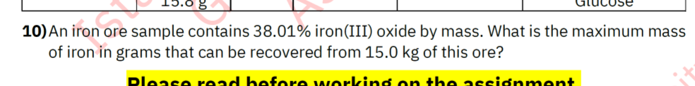 Solved 10 An Iron Ore Sample Contains 38 01 Iron Iii