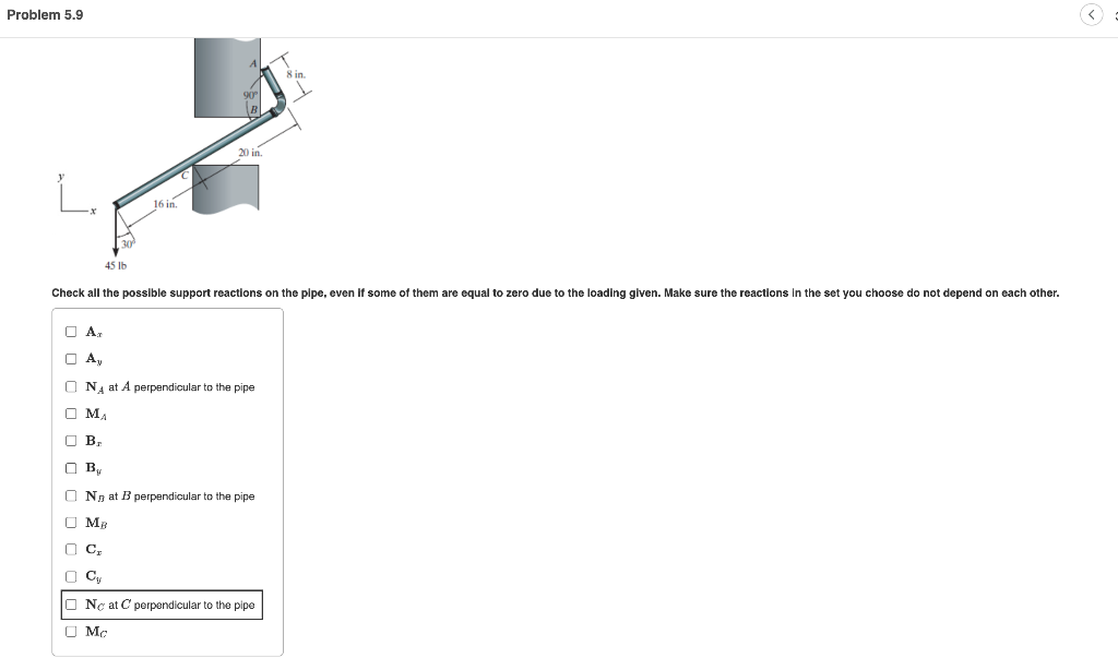 Solved Ax Ay NA at A perpendicular to the pipe MA Bs Bv NB | Chegg.com