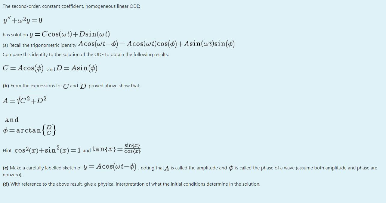 Solved The Second Order Constant Coefficient Homogeneous 7349