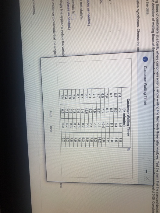 Solved The data contains waiting times of customers at a | Chegg.com