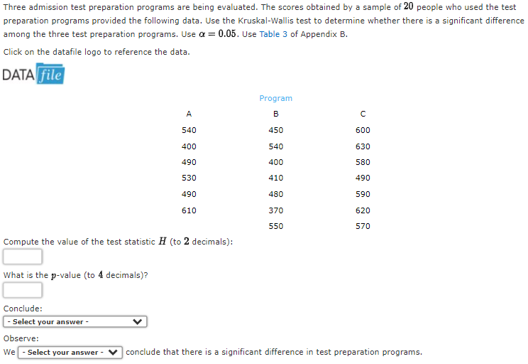 Solved Three admission test preparation programs are being | Chegg.com