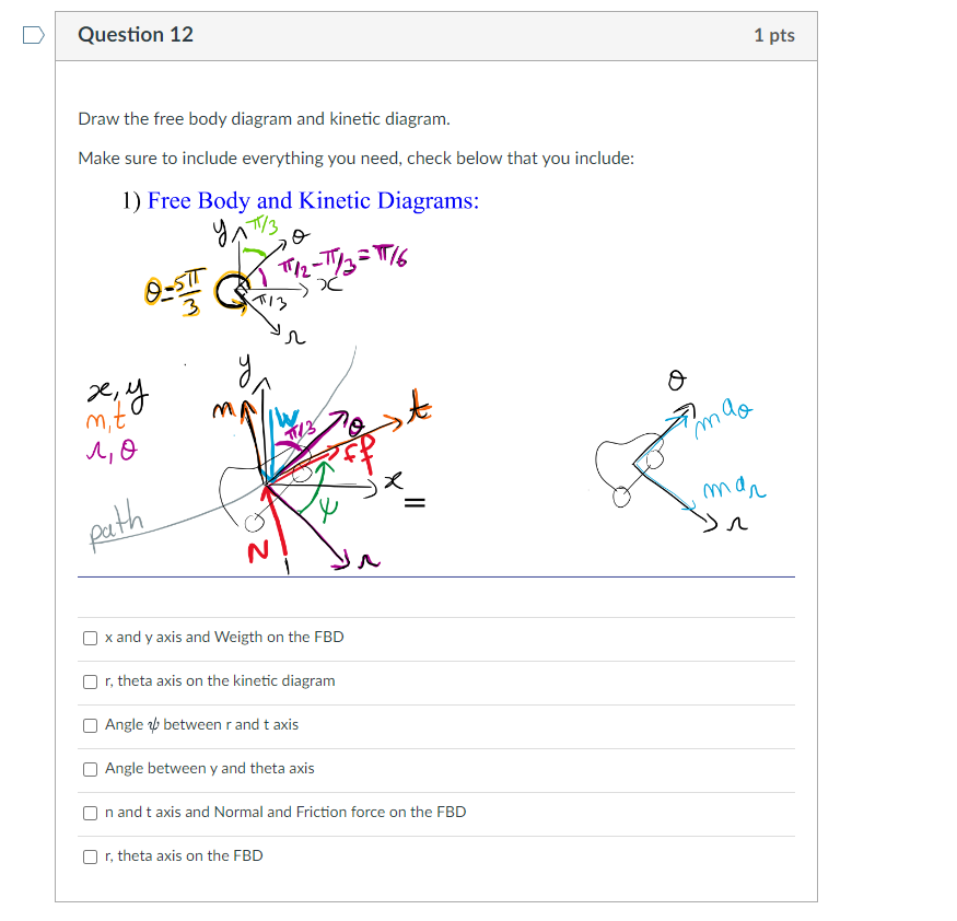 Question 12Draw the free body diagram and kinetic | Chegg.com