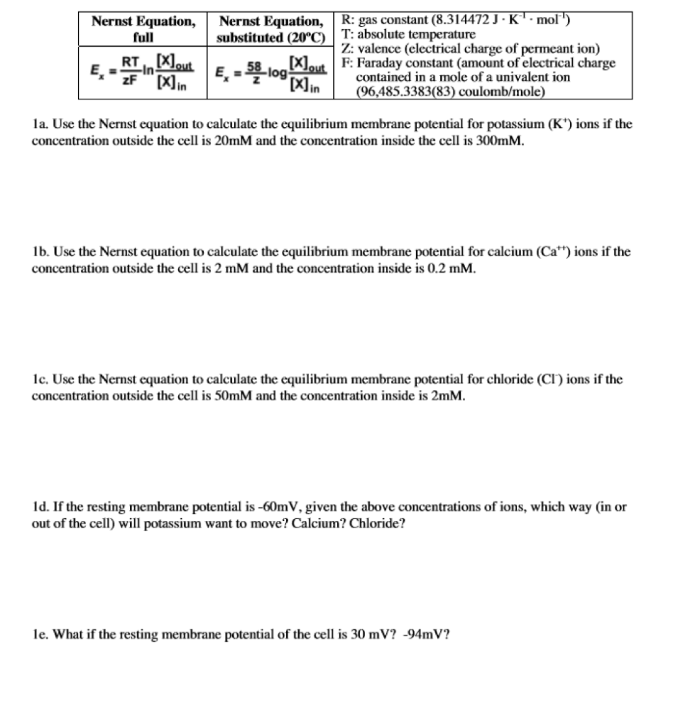 Solved Use the Nernst Equation to calculate the equilibrium | Chegg.com