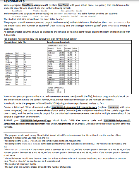 ASSIGNMENT 5 Write a program Your Name-Assignments | Chegg.com