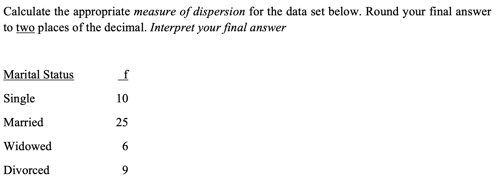 Solved Calculate the appropriate measure of dispersion for | Chegg.com