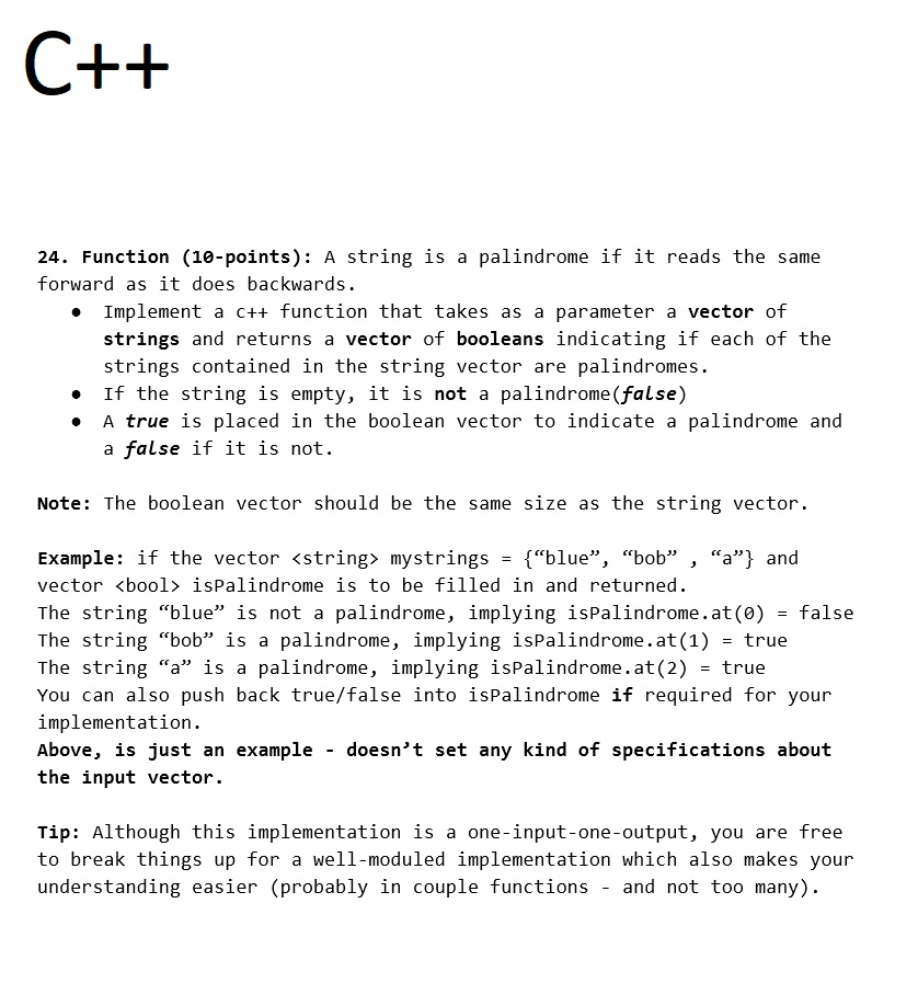 C++ 24. Function (10-points): A string is a | Chegg.com