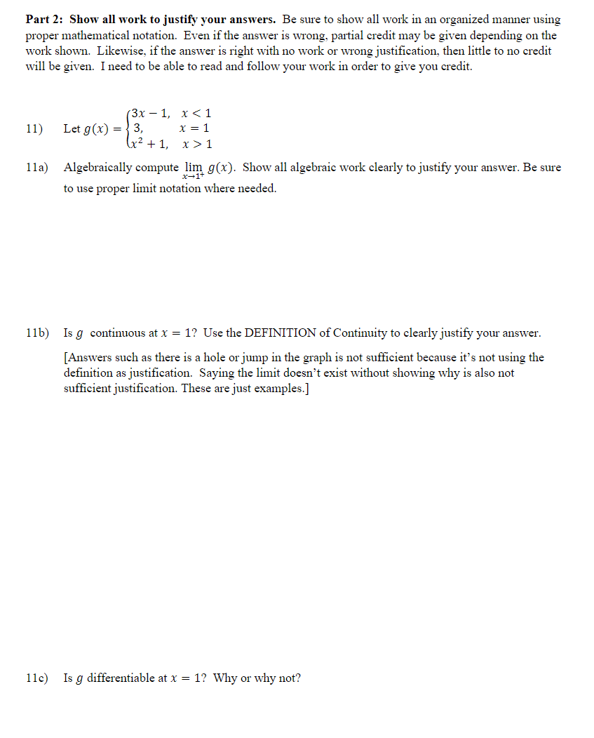 Solved Part 2: Show all work to justify your answers. Be | Chegg.com