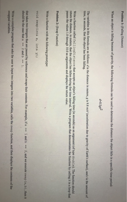 Solved Problem 1: (Falling Distance) When an object is | Chegg.com