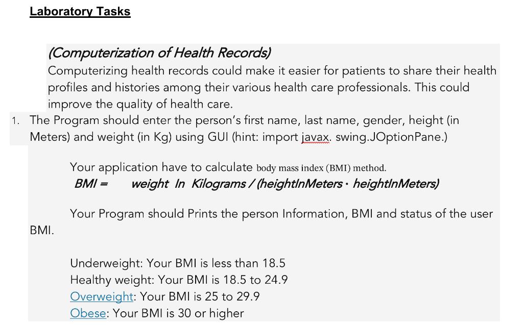 Solved Laboratory Tasks (Computerization of Health Records) | Chegg.com