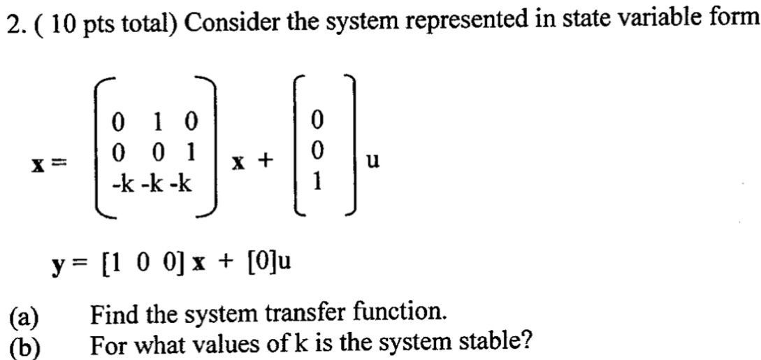 2. ( 10 pts total) Consider the system represented in | Chegg.com