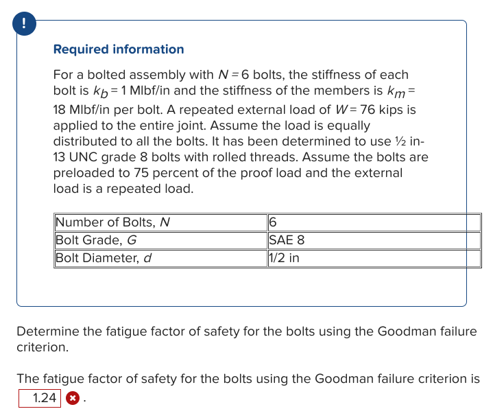 Solved Required information For a bolted assembly with N=6 | Chegg.com