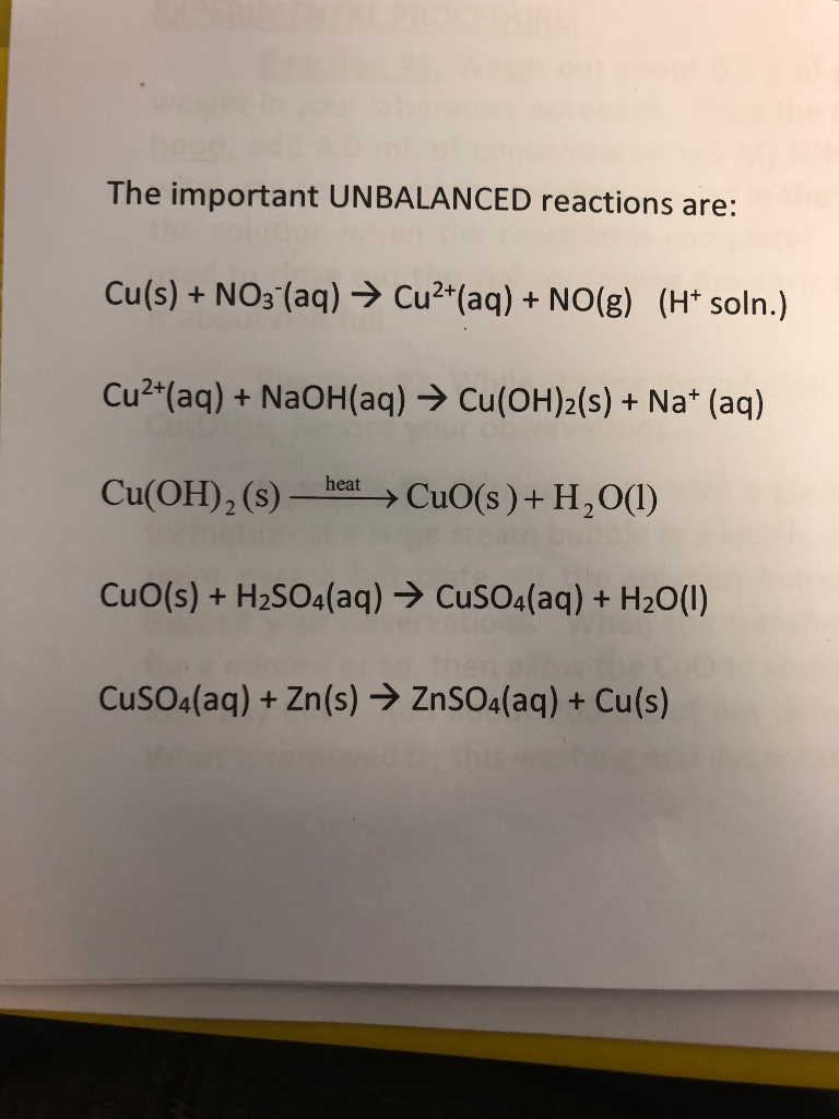 Solved The important UNBALANCED reactions are: Cu2+(aq) + | Chegg.com