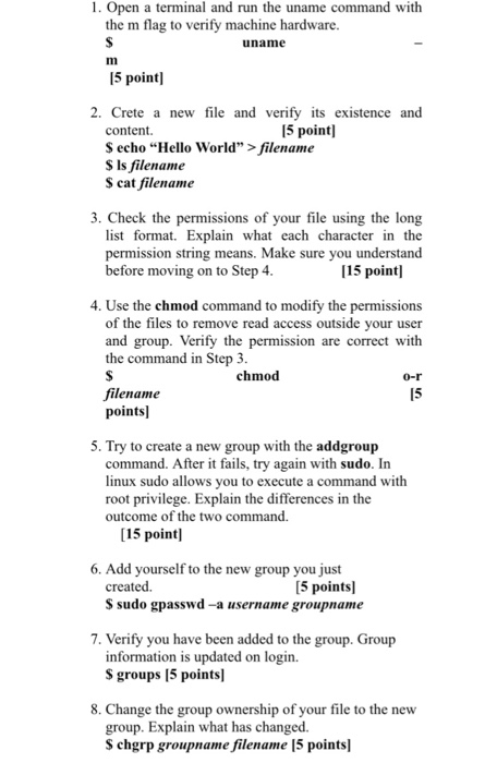 Solved 1. Open a terminal and run the uname command with the | Chegg.com
