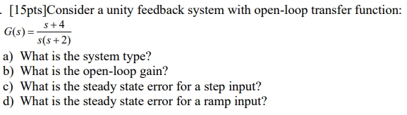 Solved - [15pts]Consider a unity feedback system with | Chegg.com
