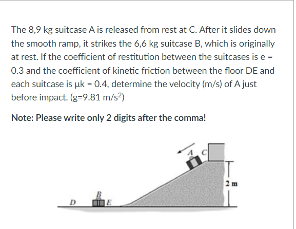 Solved The 8,9 kg suitcase A is released from rest at C. | Chegg.com