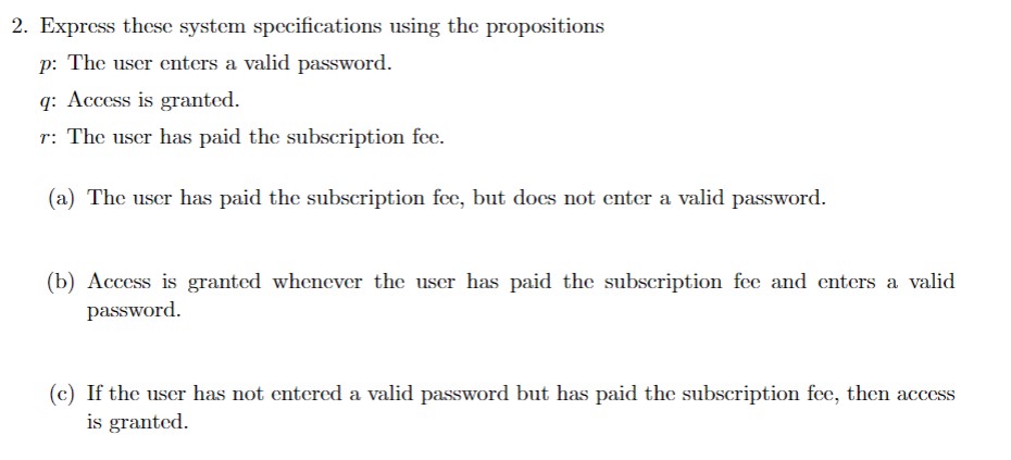 Solved 2. Express these system specifications using the | Chegg.com