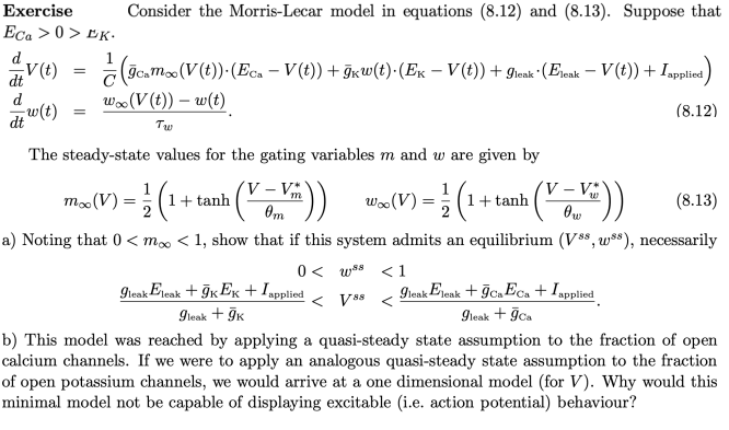 Solved Exercise Consider the Morris-Lecar model in | Chegg.com