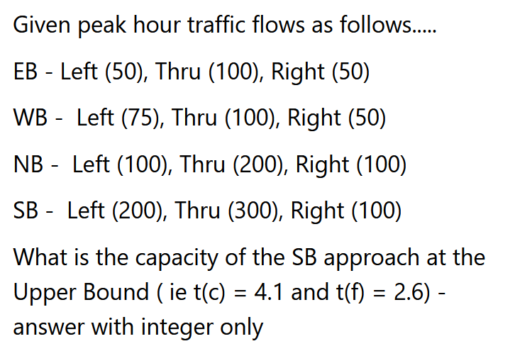 Solved Given peak hour traffic flows as follows..... EB - | Chegg.com