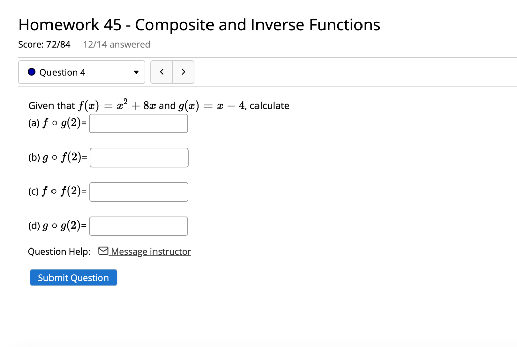 Solved Homework 45 - Composite and Inverse Functions Score: | Chegg.com