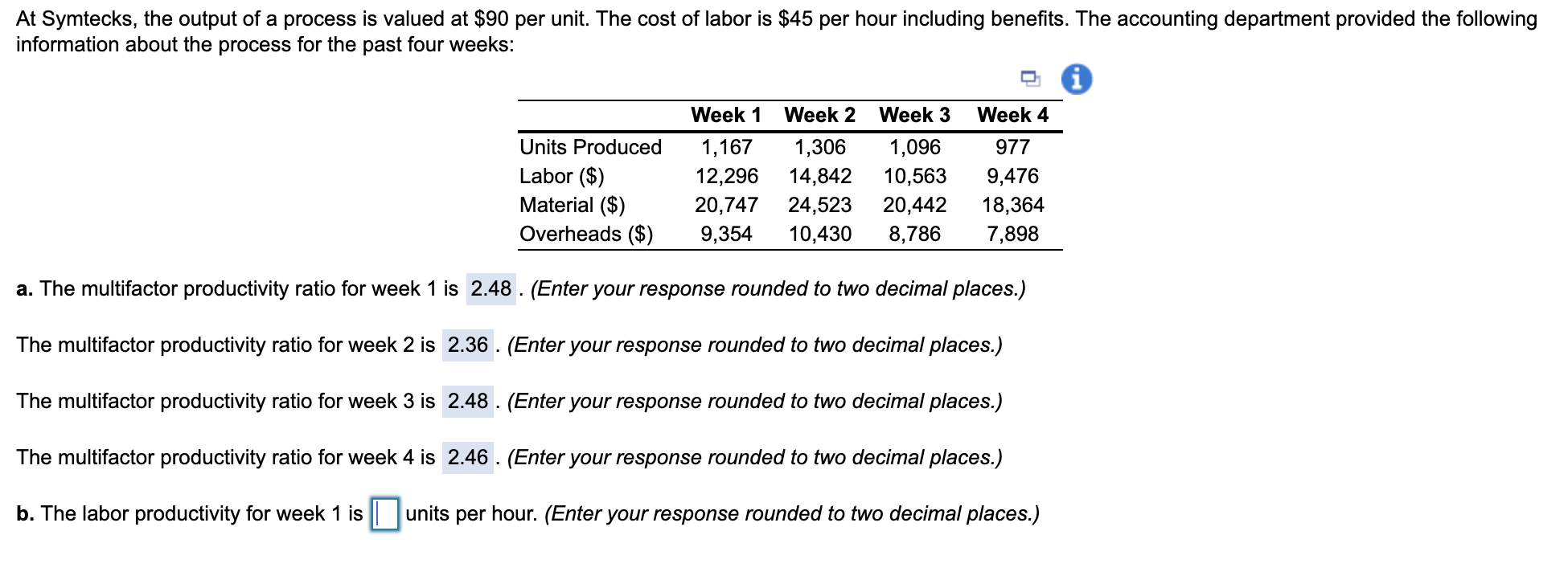 Solved At Symtecks, the output of a process is valued at $90 | Chegg.com