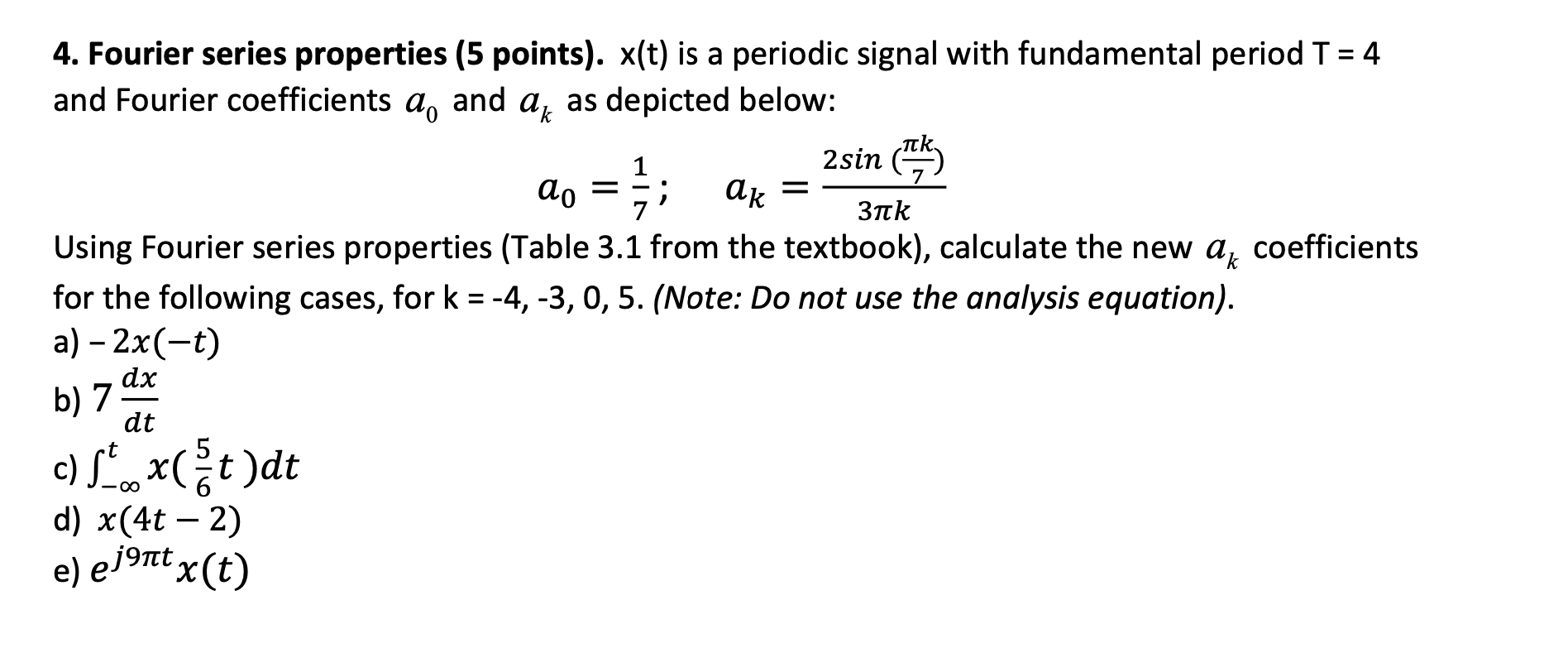 Solved = = 4. Fourier series properties (5 points). x(t) is | Chegg.com