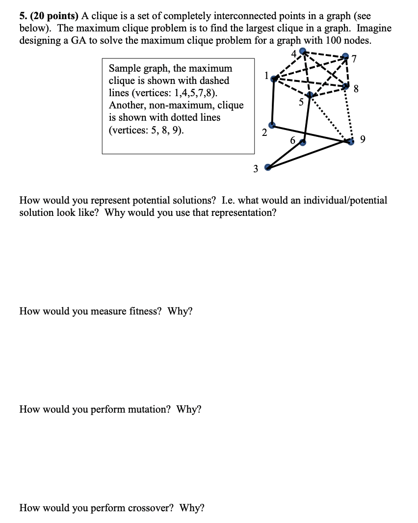 Solved 5. (20 points) A clique is a set of completely | Chegg.com