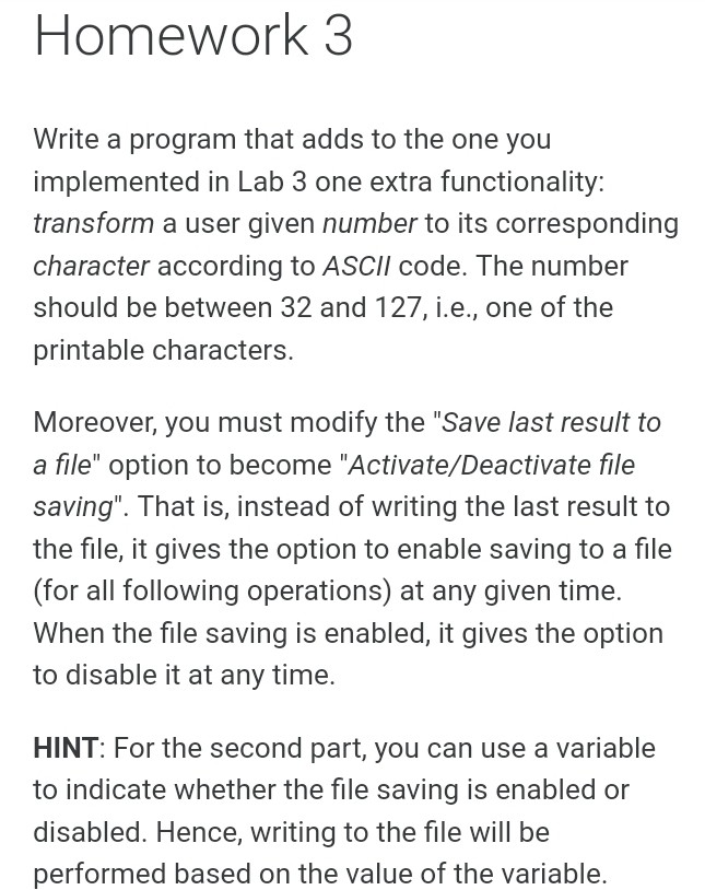 Solved Homework 3 Write a program that adds to the one you | Chegg.com