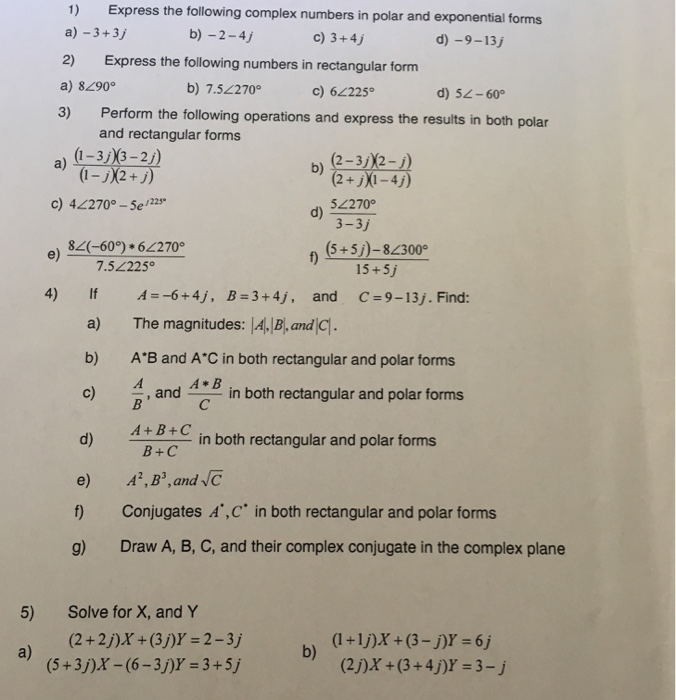 Solved 1) Express the following complex numbers in polar and | Chegg.com