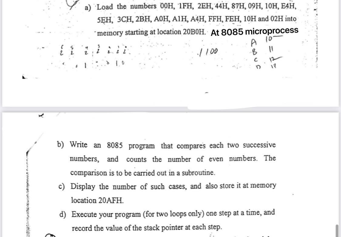 Solved a) Load the numbers OOH, '1FH, 2EH, 44H, 87H, 09H, | Chegg.com