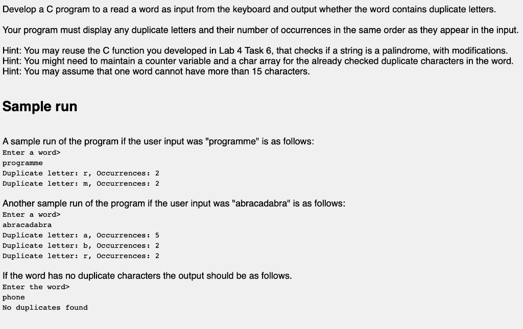 Solved Develop a C program to a read a word as input from | Chegg.com