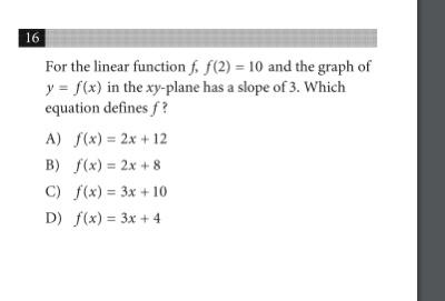 Solved 16 For the linear function f, f(2)= 10 and the graph | Chegg.com