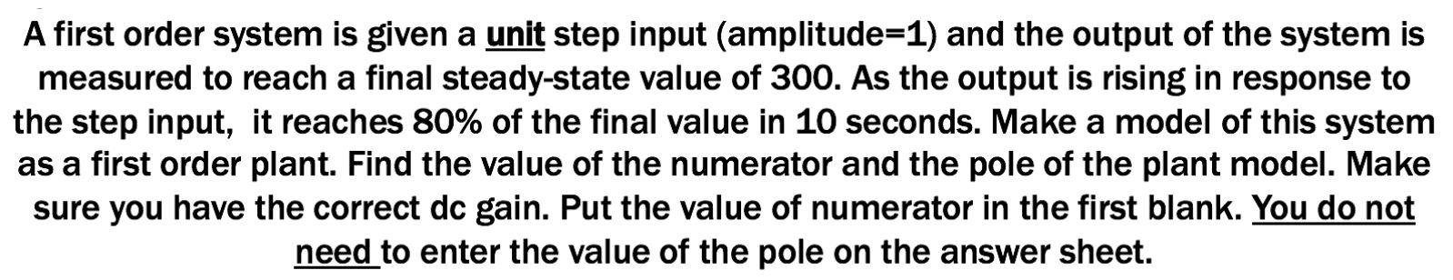 Solved A first order system is given a unit step input | Chegg.com