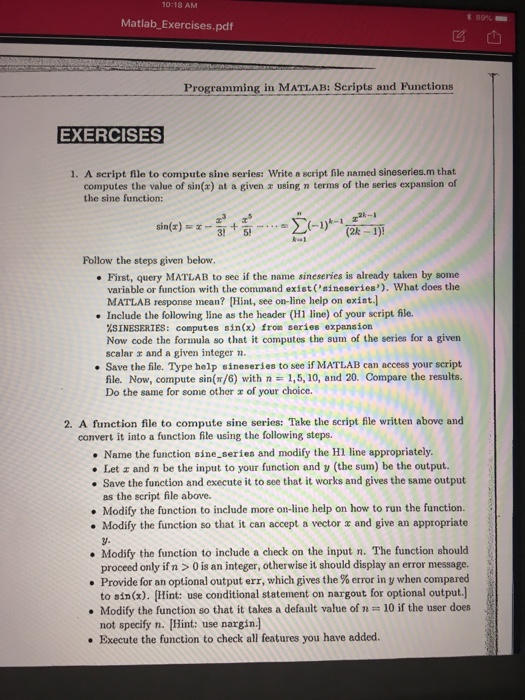 Solved 10:18 AM 89% Matlab_Exercises.pdf 区山 Programming in | Chegg.com