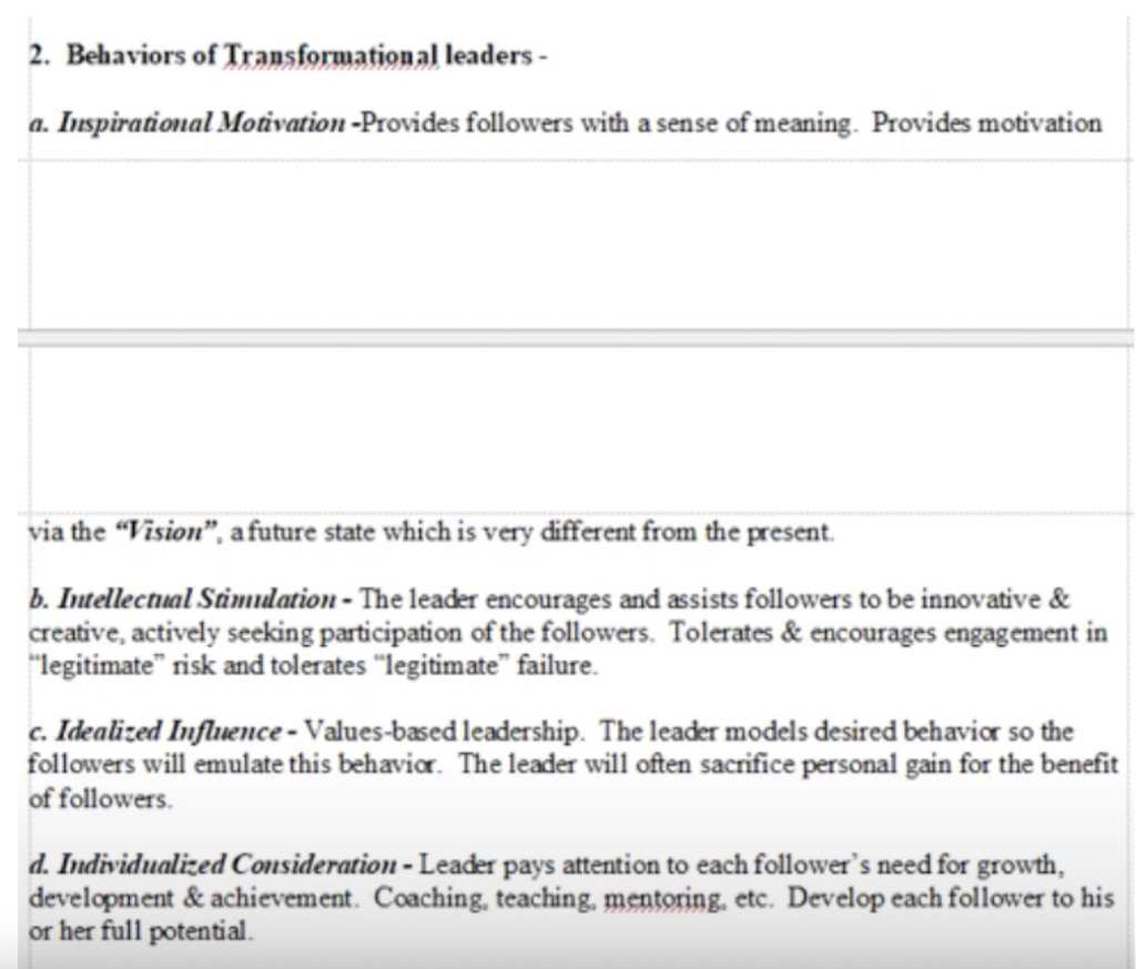 Solved In lecture, “Transformational” leadership was | Chegg.com