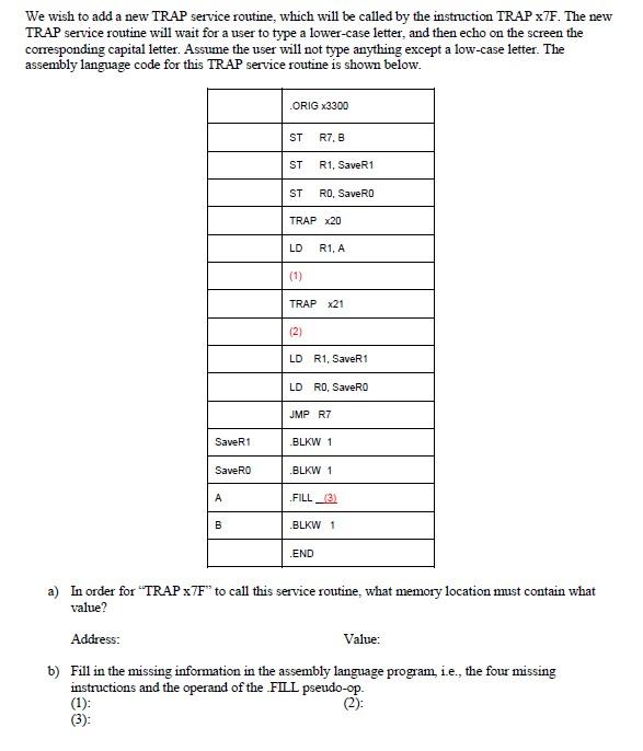 We wish to add a new TRAP service routine, which will | Chegg.com