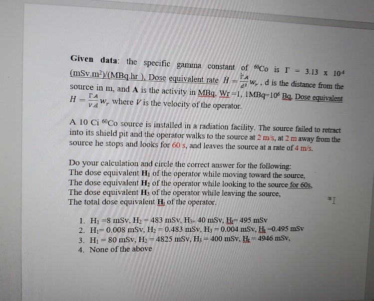 Solved Given data: the specific gamma constant of Co is T = | Chegg.com