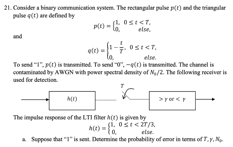 21. Consider a binary communication system. The | Chegg.com