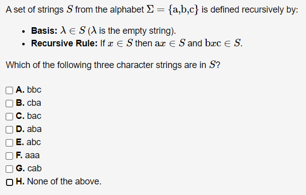 Solved A Set Of Strings S From The Alphabet {a B C} Is