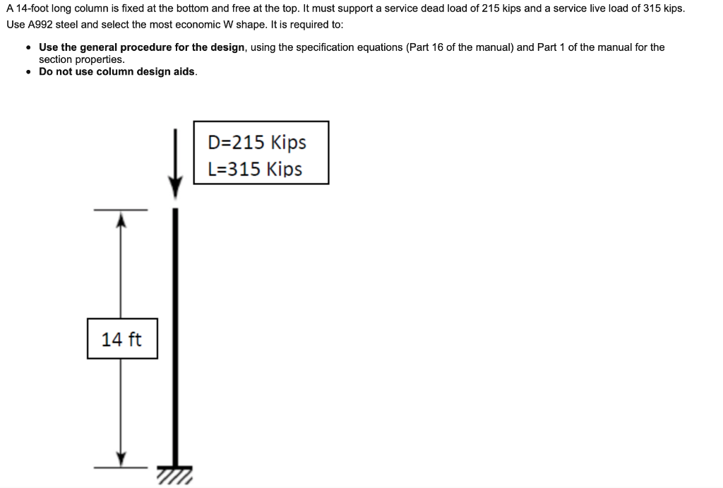 Solved A 14-foot long column is fixed at the bottom and free | Chegg.com