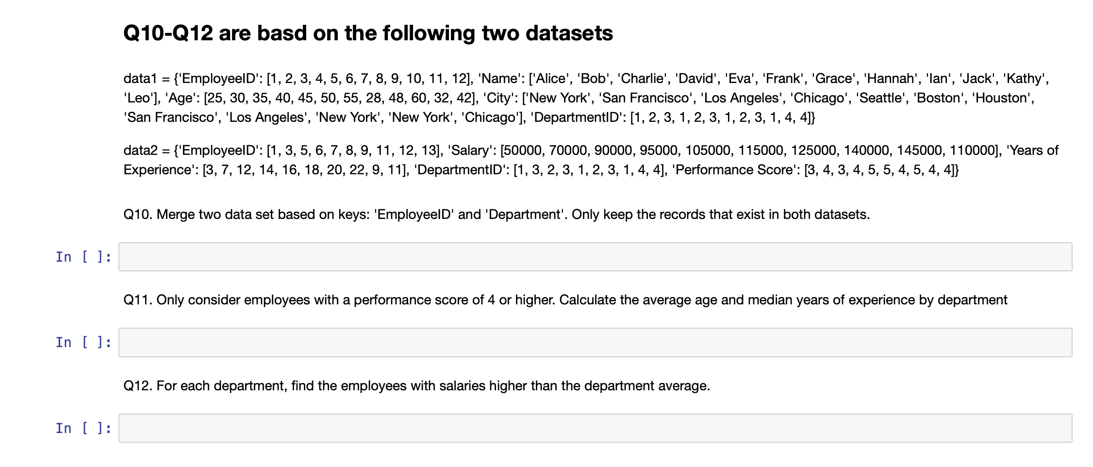 Solved Q10-Q12 are basd on the following two datasets data1 | Chegg.com