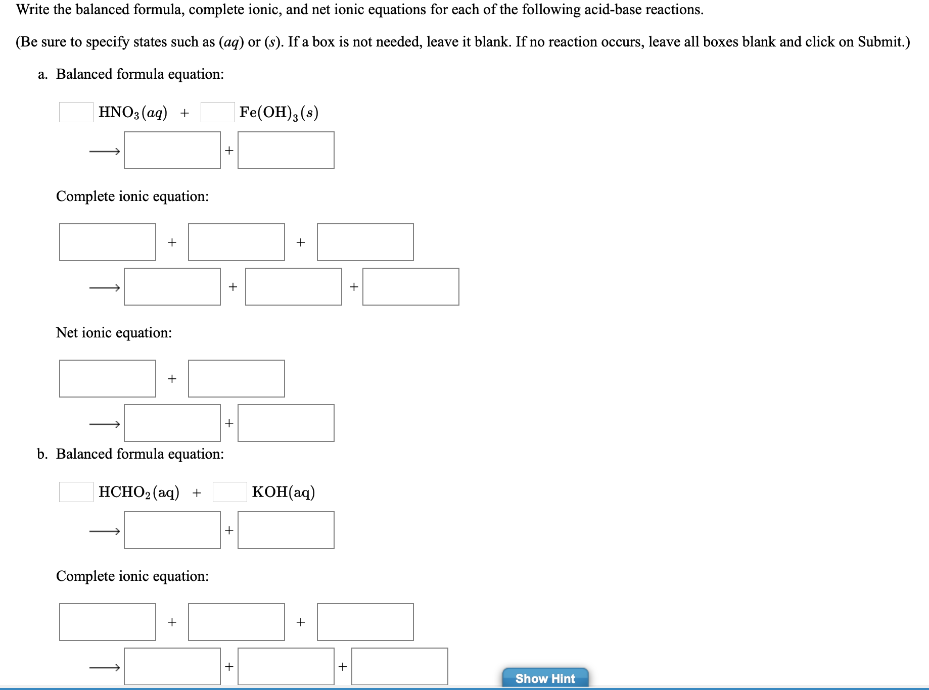 Solved Write net ionic equations for the reaction, if any, | Chegg.com