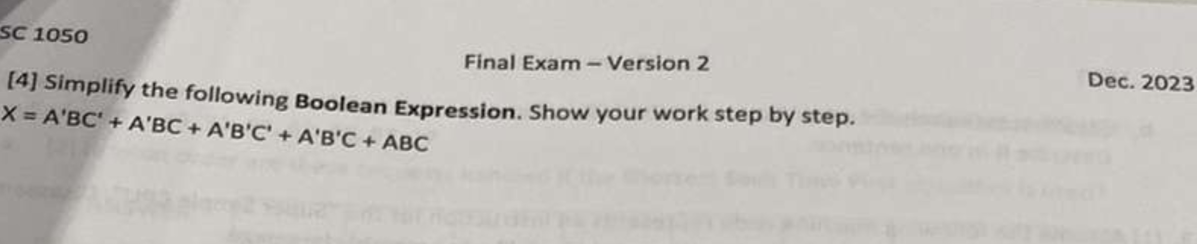 Solved Final Exam - ﻿Version 2Dec. 2023[4] ﻿Simplify the | Chegg.com