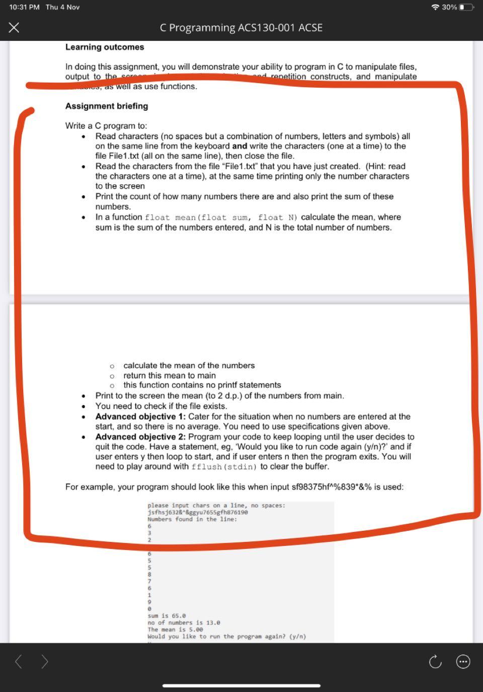 Solved 10:31 PM Thu 4 Nov 30% C Programming ACS130-001 ACSE | Chegg.com