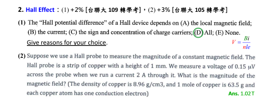 Solved Bi 2. Hall Effect : (1) +2% [6*** 109 ###] (2) +3% | Chegg.com