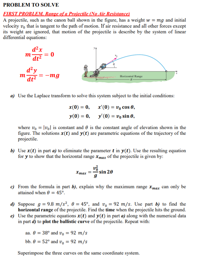 Solved PROBLEM TO SOLVE FIRST PROBLEM. Range of a Projectile | Chegg.com