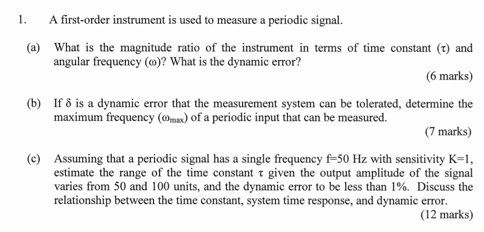 Solved 1.A first-order instrument is used to measure a | Chegg.com