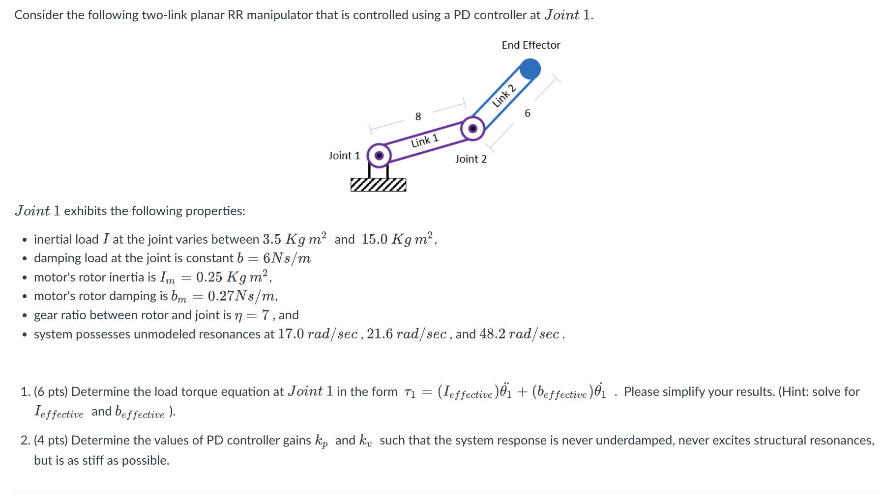 Solved Consider the following two-link planar RR manipulator | Chegg.com