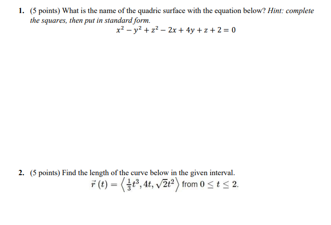 Solved 1. (5 points) What is the name of the quadric surface | Chegg.com