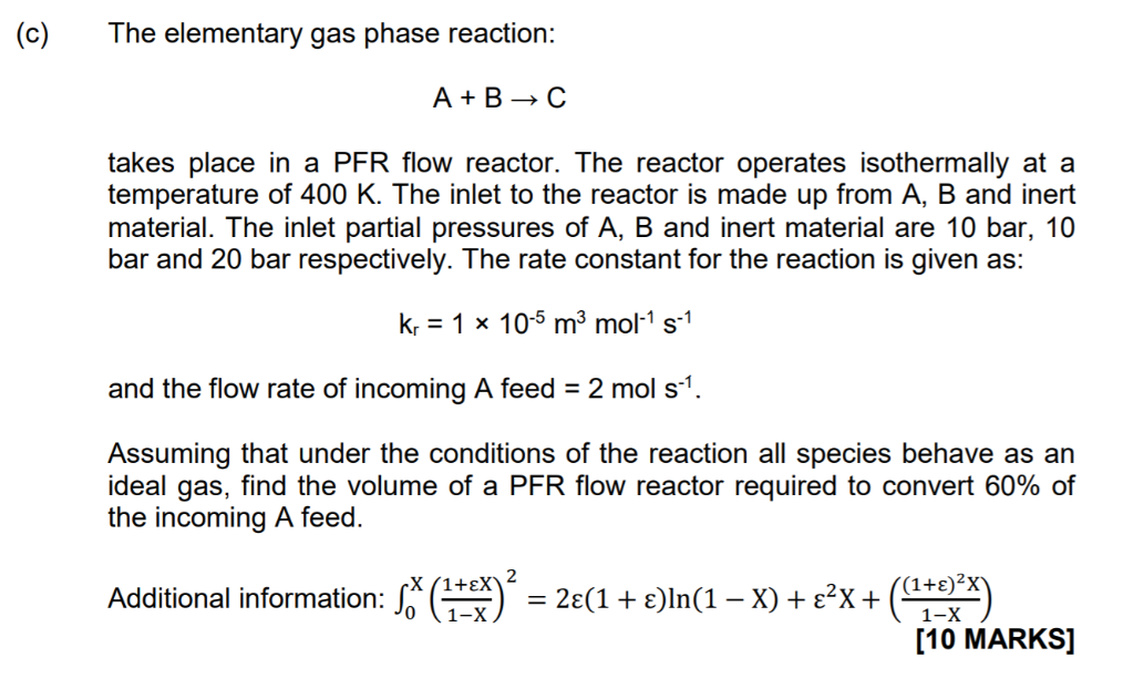Solved (c) The elementary gas phase reaction: A B C takes | Chegg.com