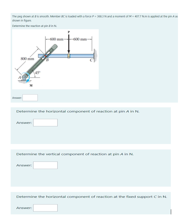 Solved The peg shown at B is smooth. Member BC is loaded | Chegg.com